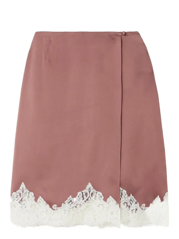 Stella McCartney Satin Midi Wrap Skirt With Lace Trim - Pink