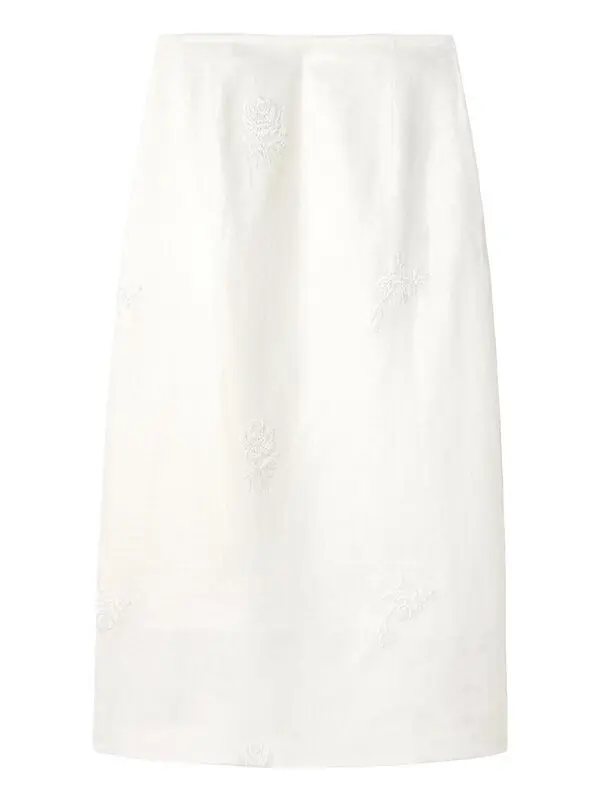 Sir The Label Alessandra Embroidered Linen Midi Skirt - White