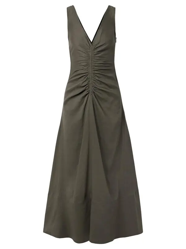 Proenza Schouler Remi Ruched Organic Linen-blend Twill Maxi Dress - Green