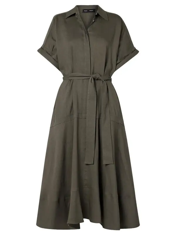 Proenza Schouler Scottie Belted Organic Linen-blend Midi Dress - Green