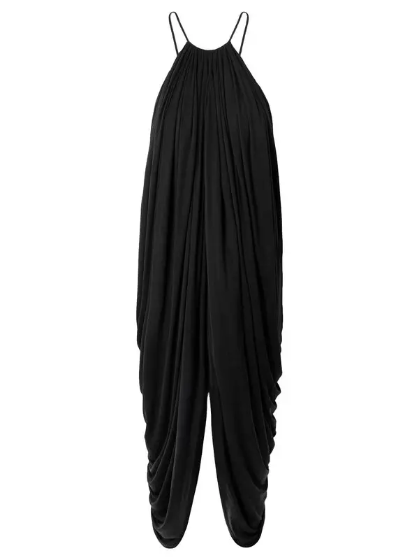 Loewe Embellished Draped Silk Halterneck Midi Dress - Black