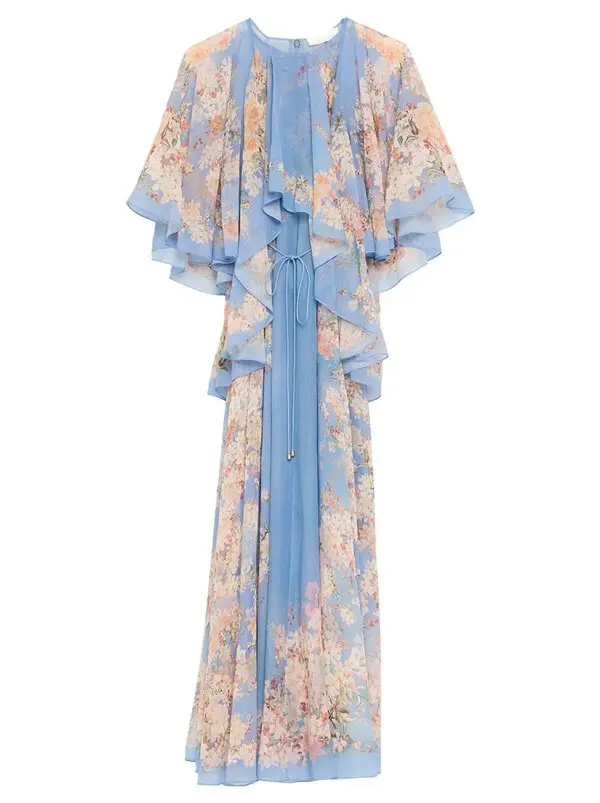 Zimmermann Cascadian Tiered Maxi Dress - Teal Blue Botanical Floral