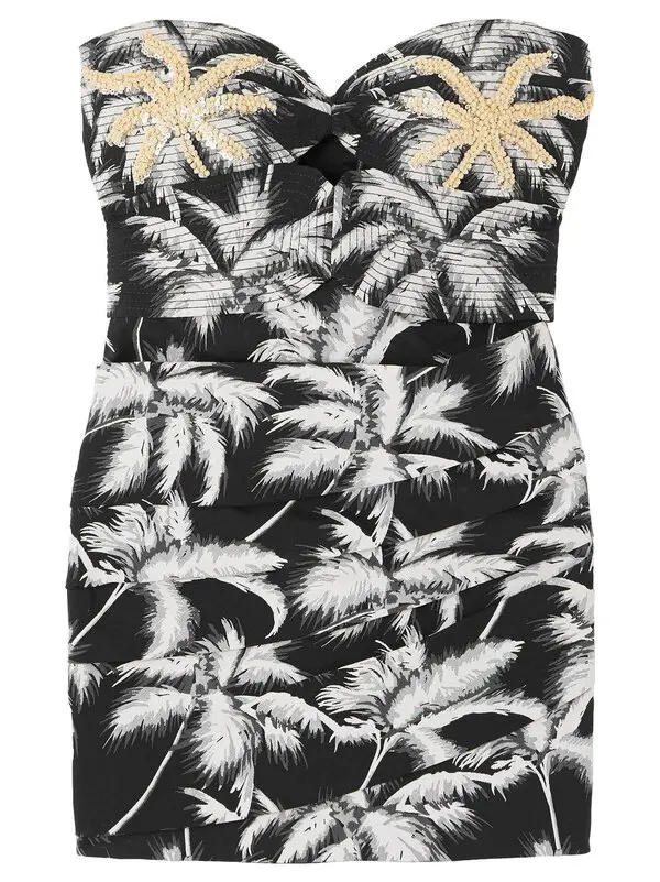 Johanna Ortiz Sombra Tropical Strapless Mini Dress - Black