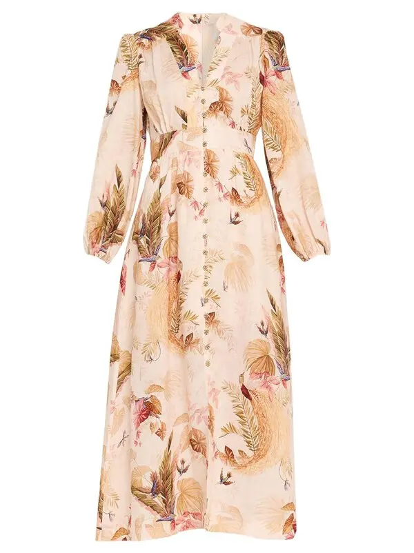 Zimmermann Ascension Plunge Maxi Dress - Cream Palm Floral