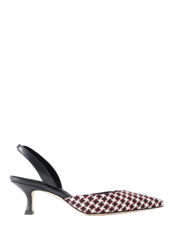 Manolo Blahnik Carolyne 50 Houndstooth Wool-tweed Slingback Pumps - White