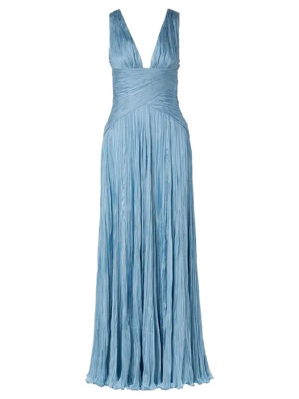 MARMAR HALIM Gathered Plissé-silk Gown - Blue