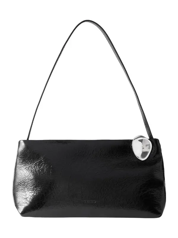 JIL SANDER Embellished Cracked-leather Shoulder Bag - Black