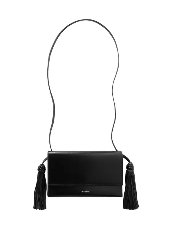 JIL SANDER Tasseled Leather Shoulder Bag - Black