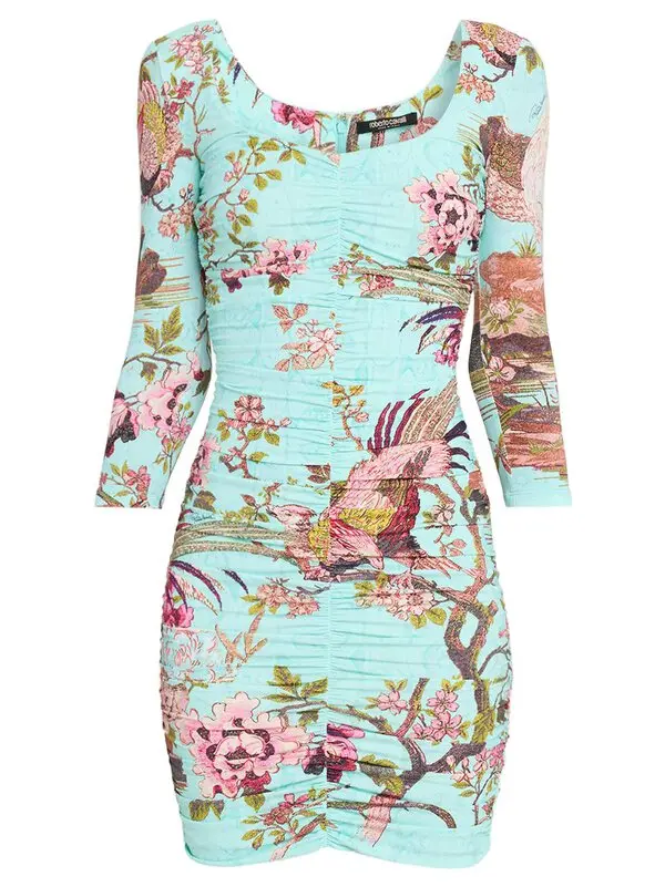Roberto Cavalli Printed Ruched Mini Dress - Piscinarosa