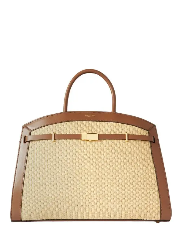 DEMELLIER The Hudson Leather-trimmed Raffia Tote - Neutrals