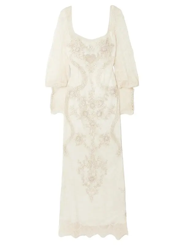 CLIO PEPPIATT Flora Embellished Lace Gown - Neutrals