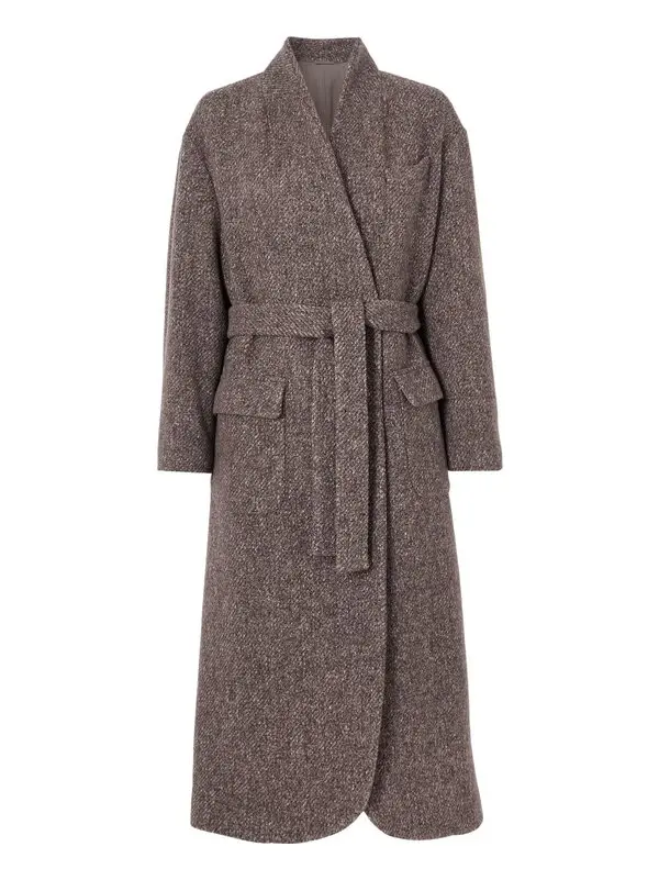 Brunello Cucinelli Belted Wool And Cashmere-blend Bouclé Coat - Brown