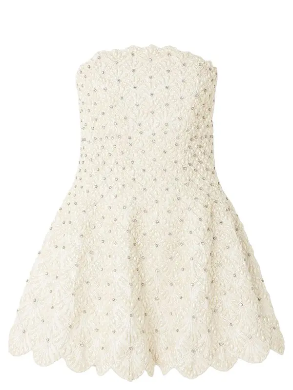 CLIO PEPPIATT Scallop Strapless Embellished Taffeta Mini Dress - Ivory