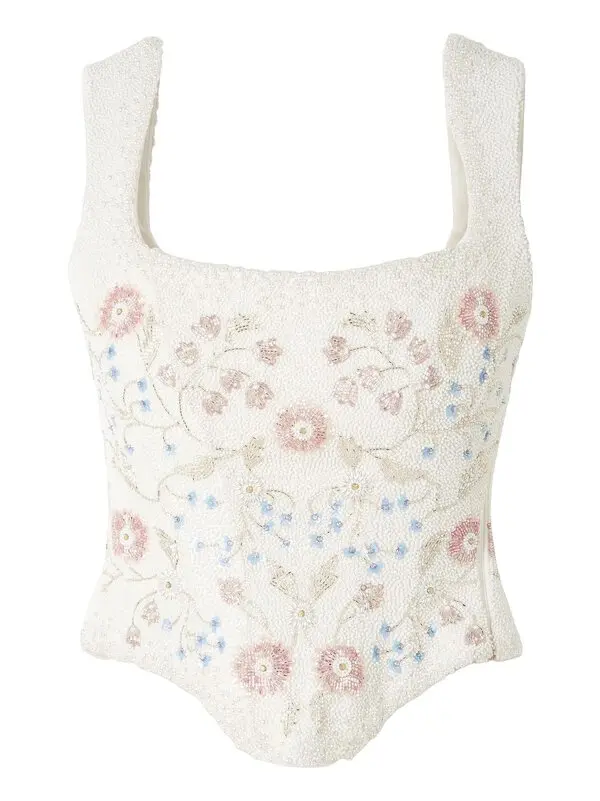 CLIO PEPPIATT Sophie Embellished Beaded Bustier Top - White