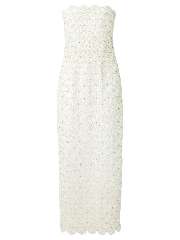 CLIO PEPPIATT Strapless Scalloped Embellished Taffeta Gown - Ivory