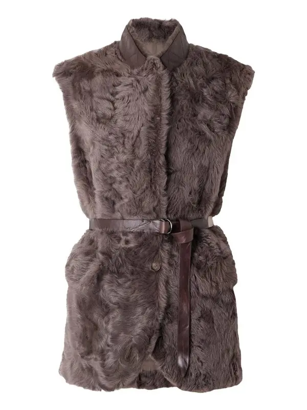 Brunello Cucinelli Leather-trimmed Belted Gilet - Brown