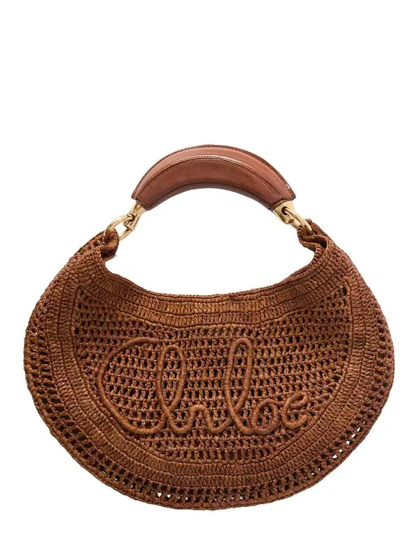 Chloé Leather-trimmed Embroidered Raffia Tote - Brown