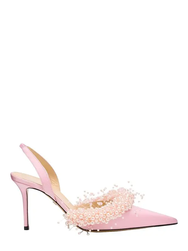Mach & Mach Pearly Satin Slingback Pumps - 913 Pink