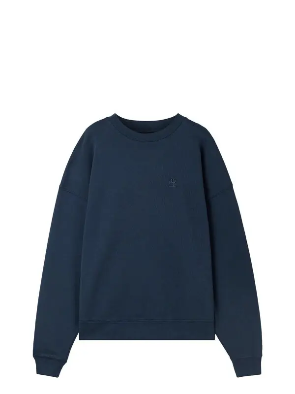 ANINE BING Miles Embroidered Cotton-jersey Sweatshirt - Blue