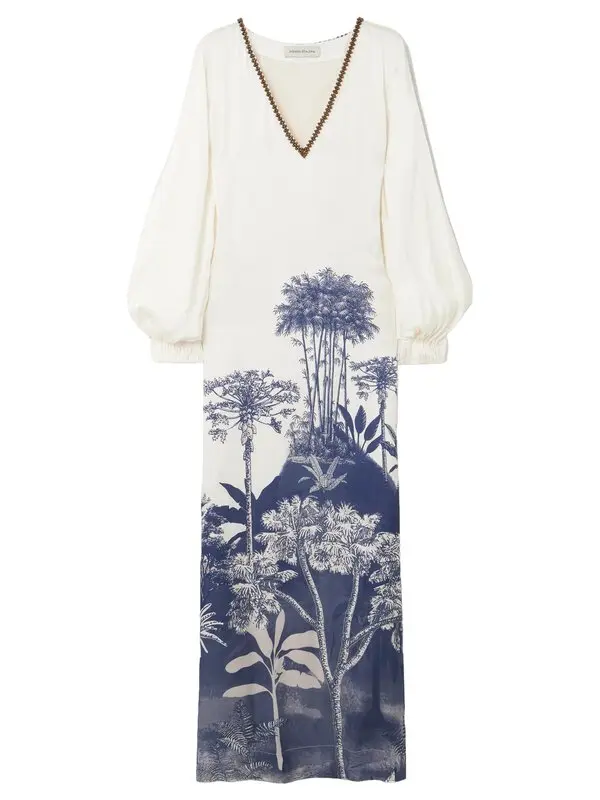 ANDRES OTALORA Gingko Printed Lenzing™ Ecovero™-blend Maxi Dress - Ivory