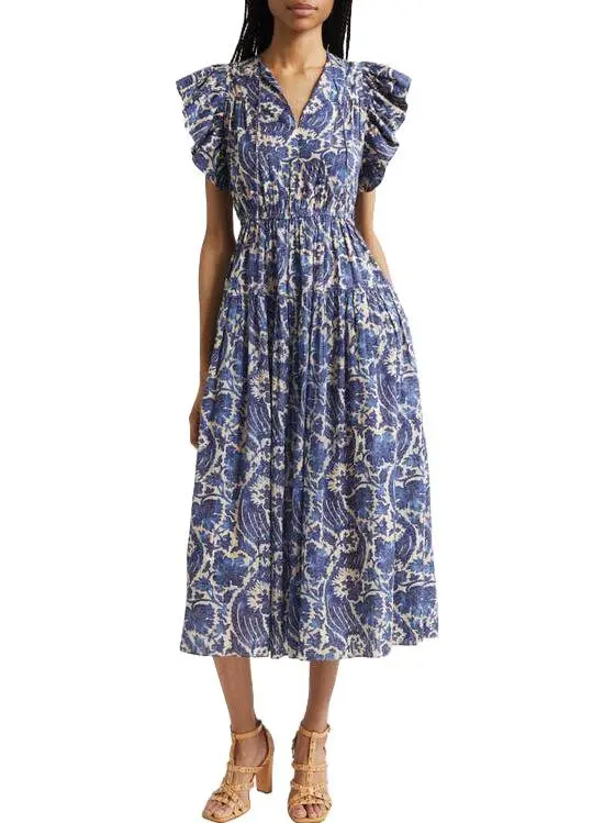 Ulla Johnson Kairi Flutter Sleeve Midi Dress - Ocean