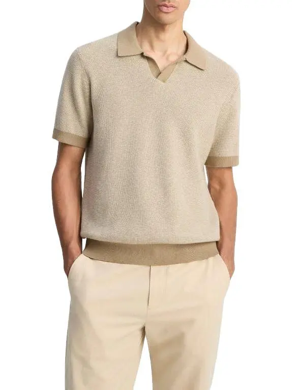 Vince Contrast Trim Johnny Collar Polo Sweater - Canyon/horchata