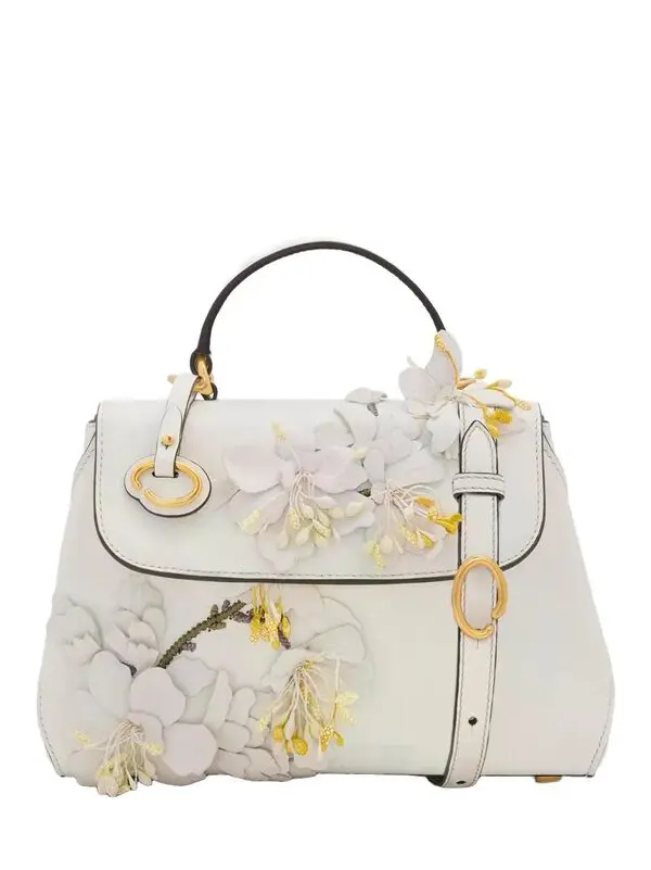 Oscar De La Renta 3d Floral-appliqué Mini Bag - Neutrals