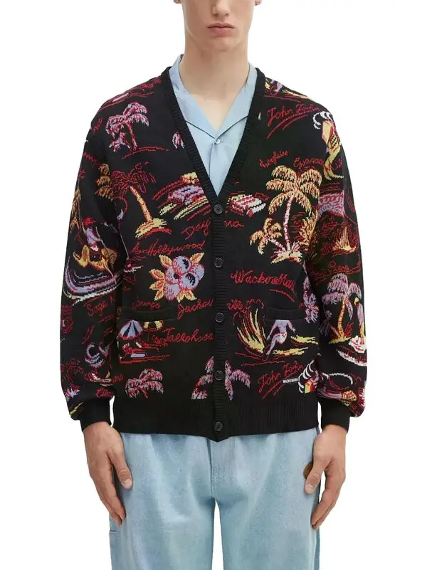 WACKO MARIA Tropical-pattern Cardigan - Black
