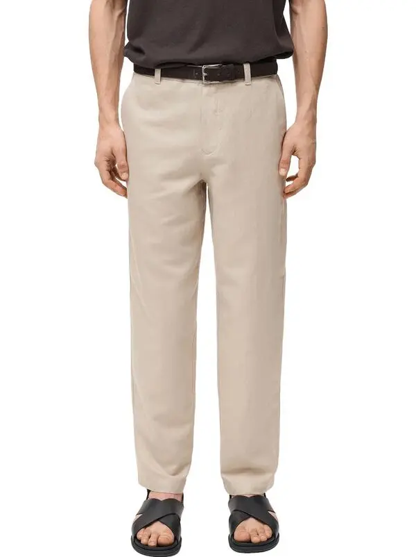 Mango Regular Fit Linen & Cotton Trousers - Sand