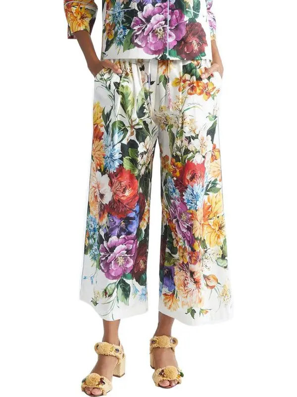Dolce & Gabbana Floral Print Cropped Wide Leg Pants - Ha5pc B.fiori Cret. F.bco