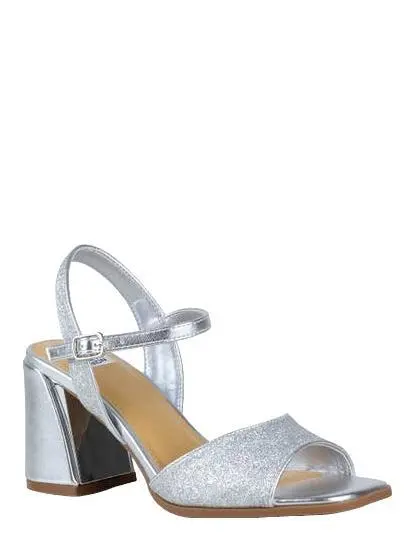 NINETY UNION Block Heel Metallic Sandal - Silver