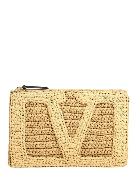Valentino Garavani Viva Superstar Raffia Clutch - Natural