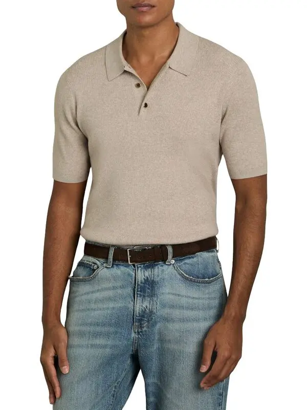 REISS Berch Rib Polo - Oatmeal