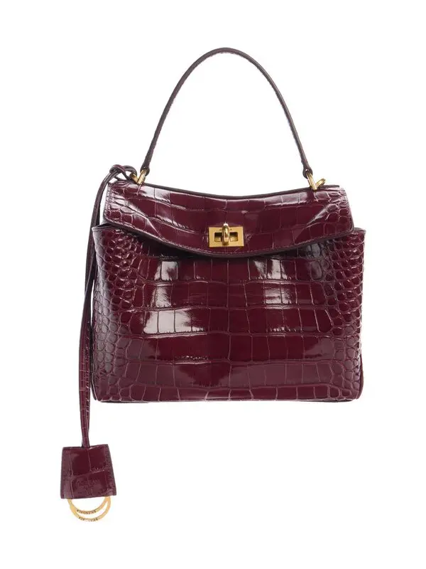 Balenciaga Mini Rodeo Croc-embossed Top Handle Bag - 6036 Dark Burgundy