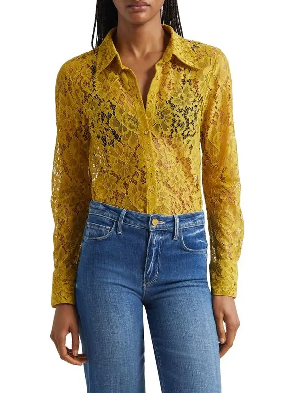 L'Agence Maia Lace Button-up Shirt - Ceylon Yellow Lace