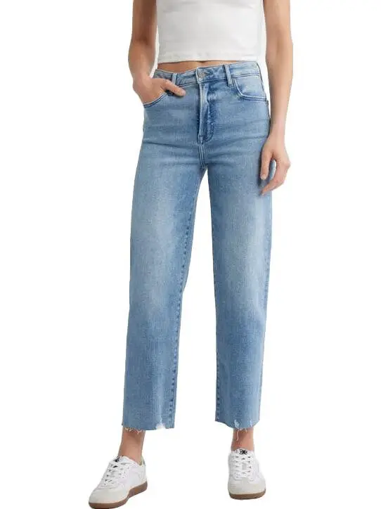 HIDDEN JEANS Raw Hem High-rise Straight Leg Ankle Jeans - Med.wash