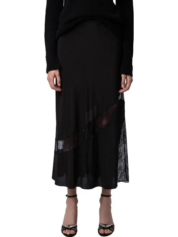 Zadig&Voltaire Lace Trim Silk Maxi Skirt - Noir