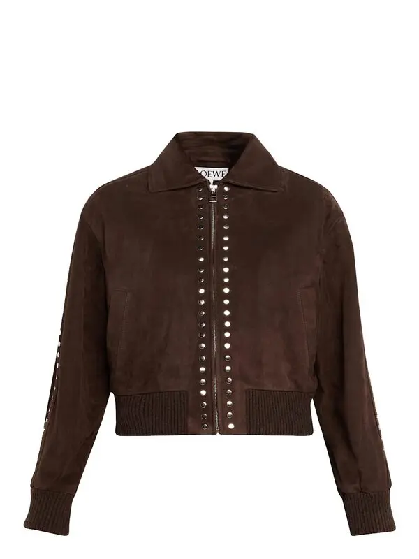 Loewe Studded Suede Bomber Jacket - Dark Brown