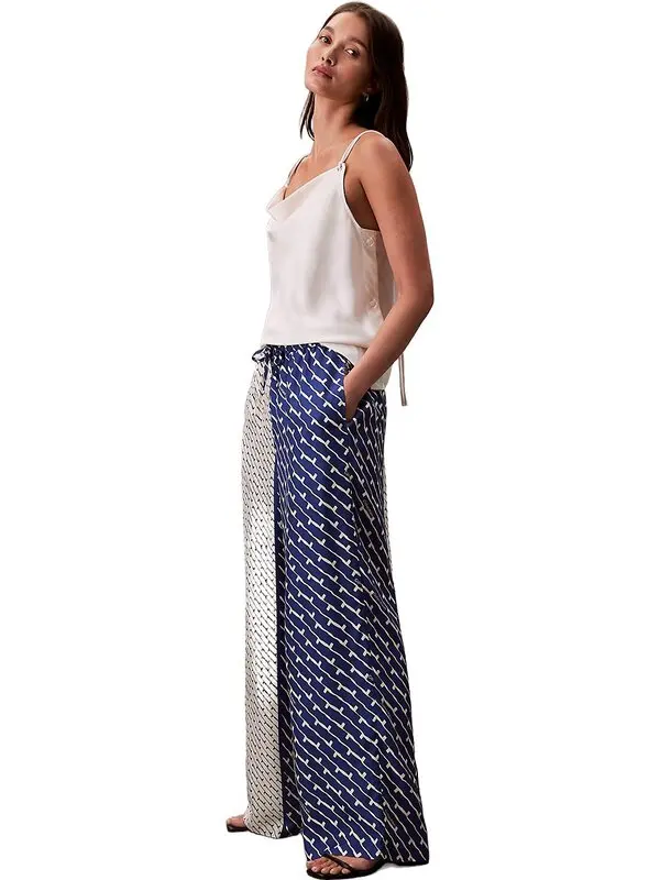 Calvin Klein Printed Viscose Twill Wide Leg Pants - Navy