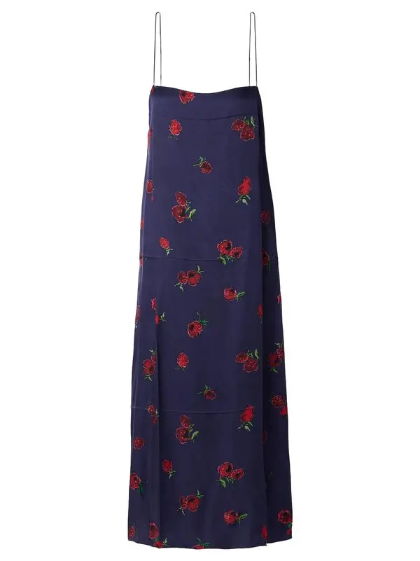 Khaite Sicily Printed Satin-twill Midi Dress - Blue