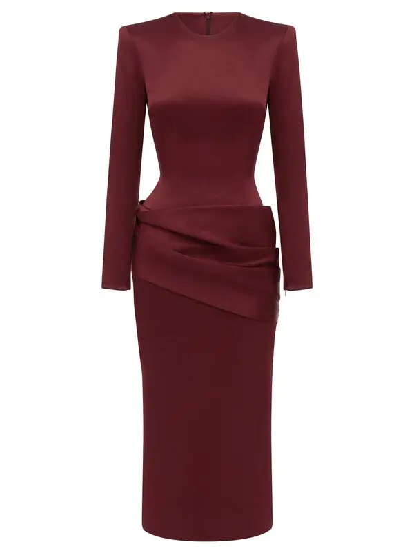 Alex Perry Satin Draped Dress - Burgundy