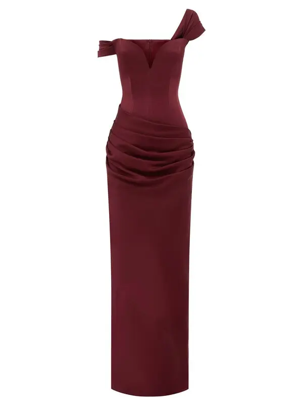 Alex Perry Off-the-shoulder Corseted Satin Gown - Burgundy