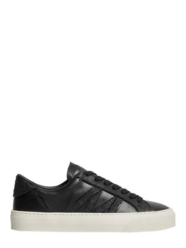 Moncler Monaco2 Leather & Glitter Sneakers - Black