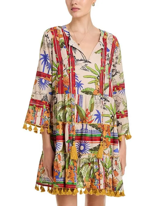 LUCKY & COCO Printed Split V-neck Dress - Havana