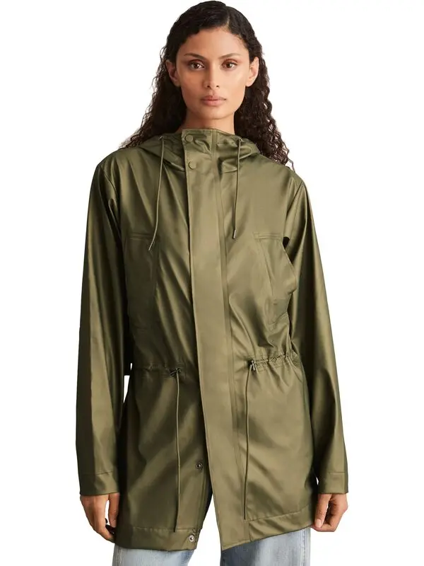 Rains Long Hooded Rain Jacket - Revel Brass Green