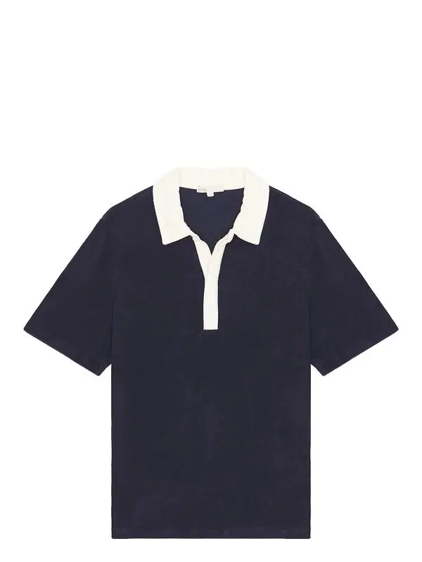 Onia Oversized Towel Terry Polo In Navy - Egret & Deep Navy