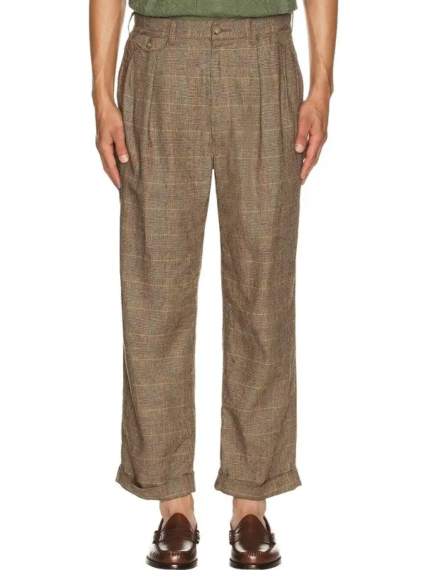 BEAMS Two-pleat Trousers - Glen Plaid Pen Stripe
