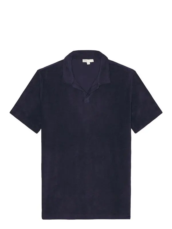 Onia Towel Terry Johnny Collar Polo In Navy - Deep Navy