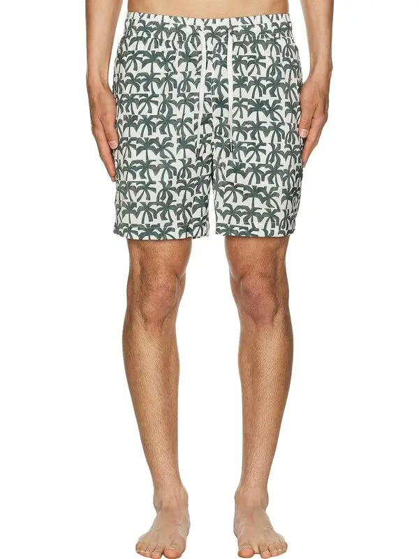 Onia Charles 7 Swim Trunk - Off White & Dark Olive