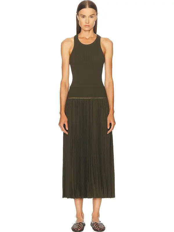 Alaïa Sculptural Midi Pleated Dress - Olive